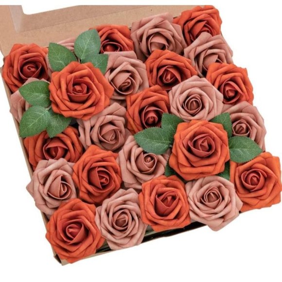 Accents | 25 Count Burnt Orange Warm Taupe Roses Wedding Bouquet ...